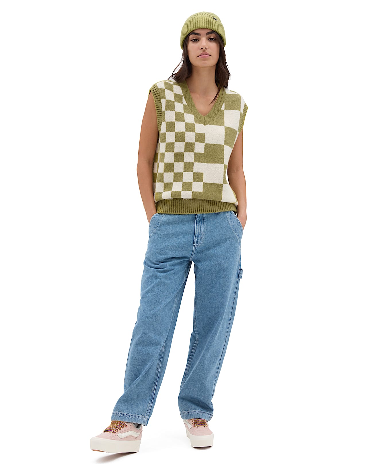 Courtyard Checker Sweater Vest in Green| Vans UK