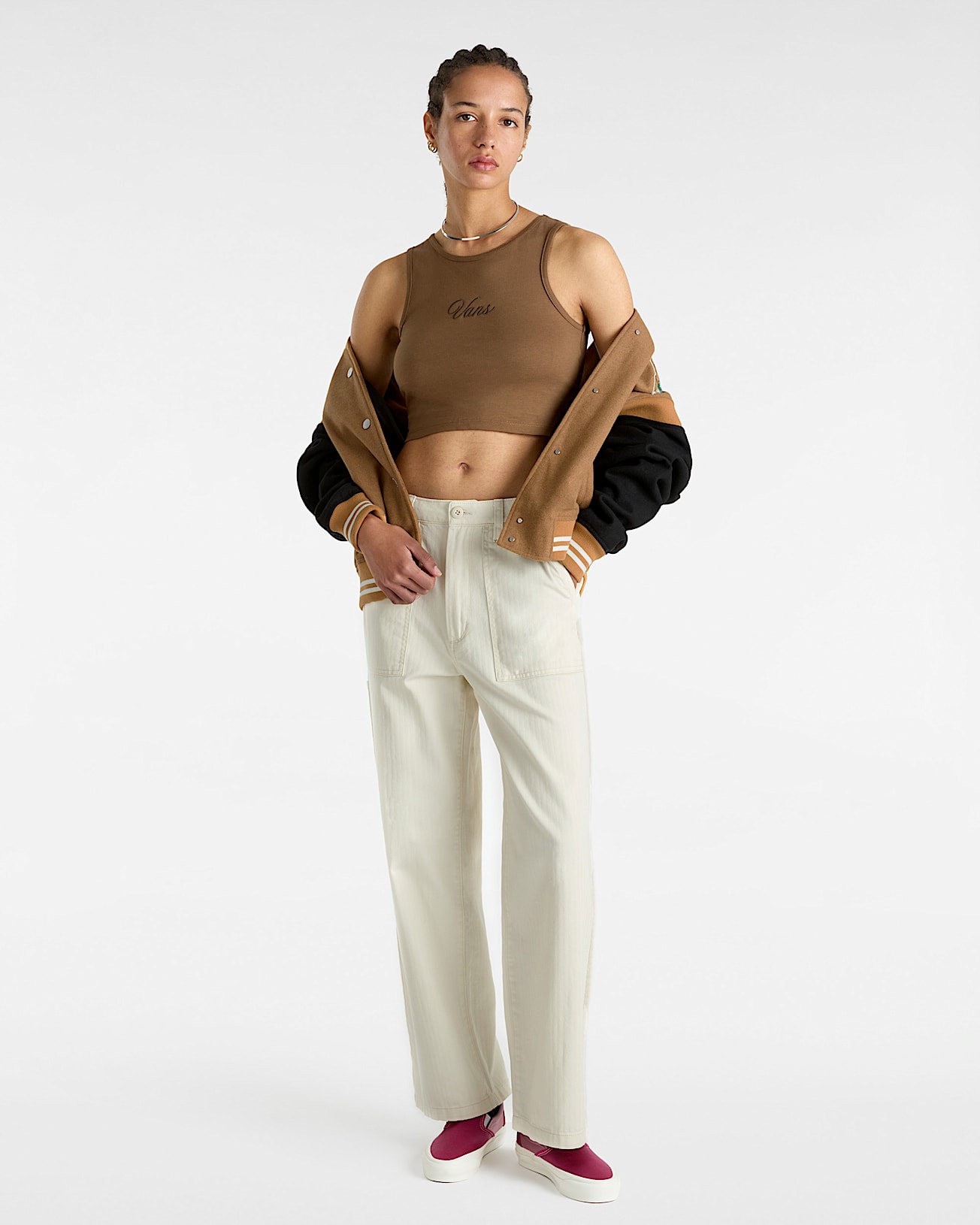 Small Staple Fitted Crop Tank in Brown| Vans UK