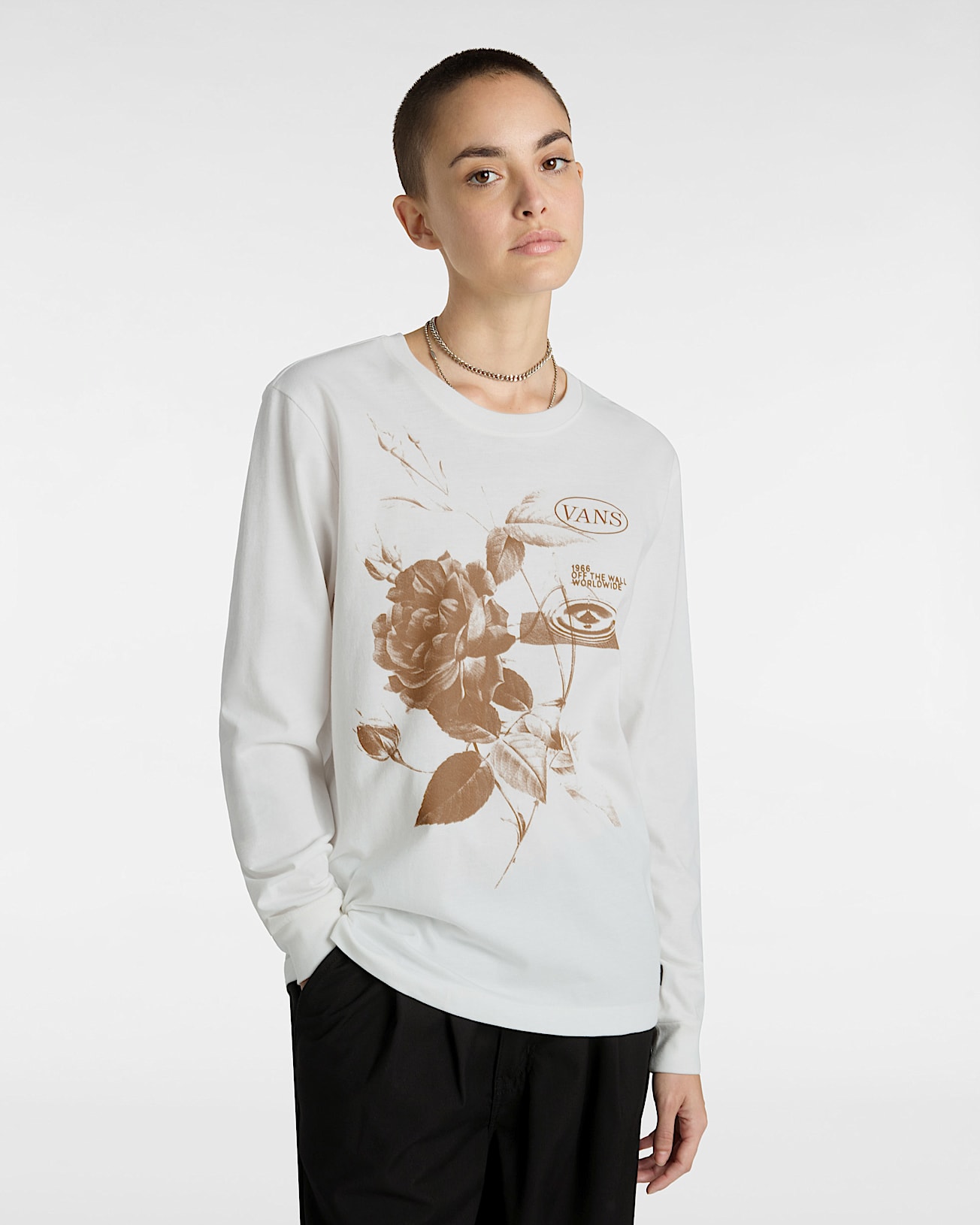 Damask Long Sleeve T-Shirt in White| Vans UK