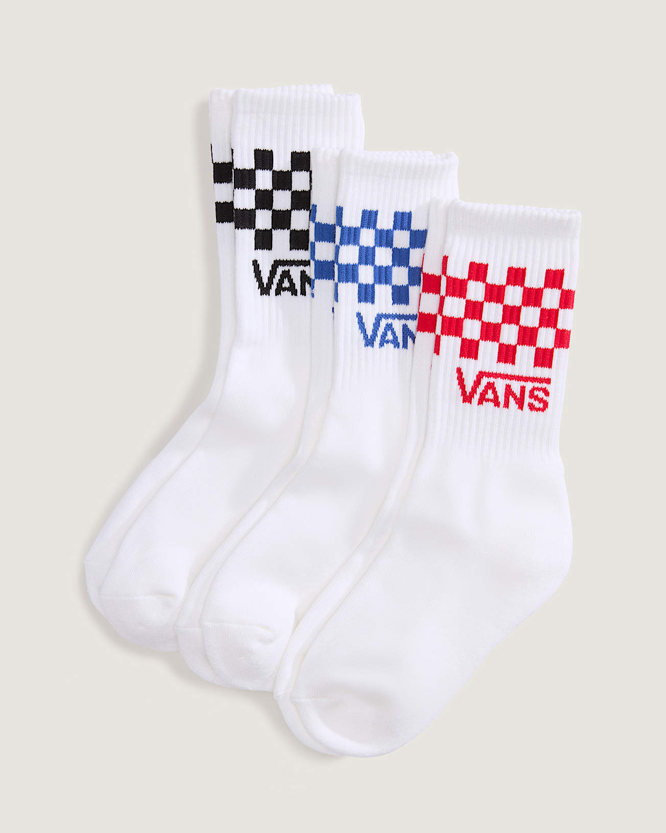 Kids Classic Check Crew Socks (3 pairs) in White| Vans SE