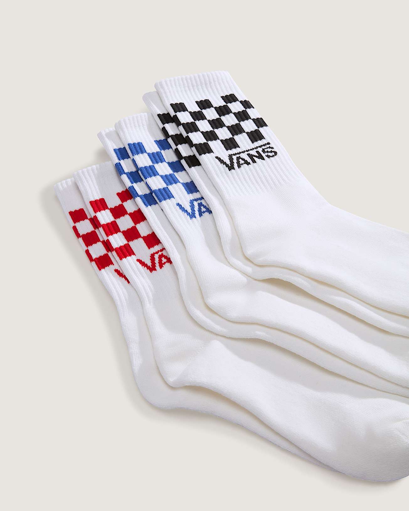 Classic Check Crew Socks (3 pairs) in White| Vans FI