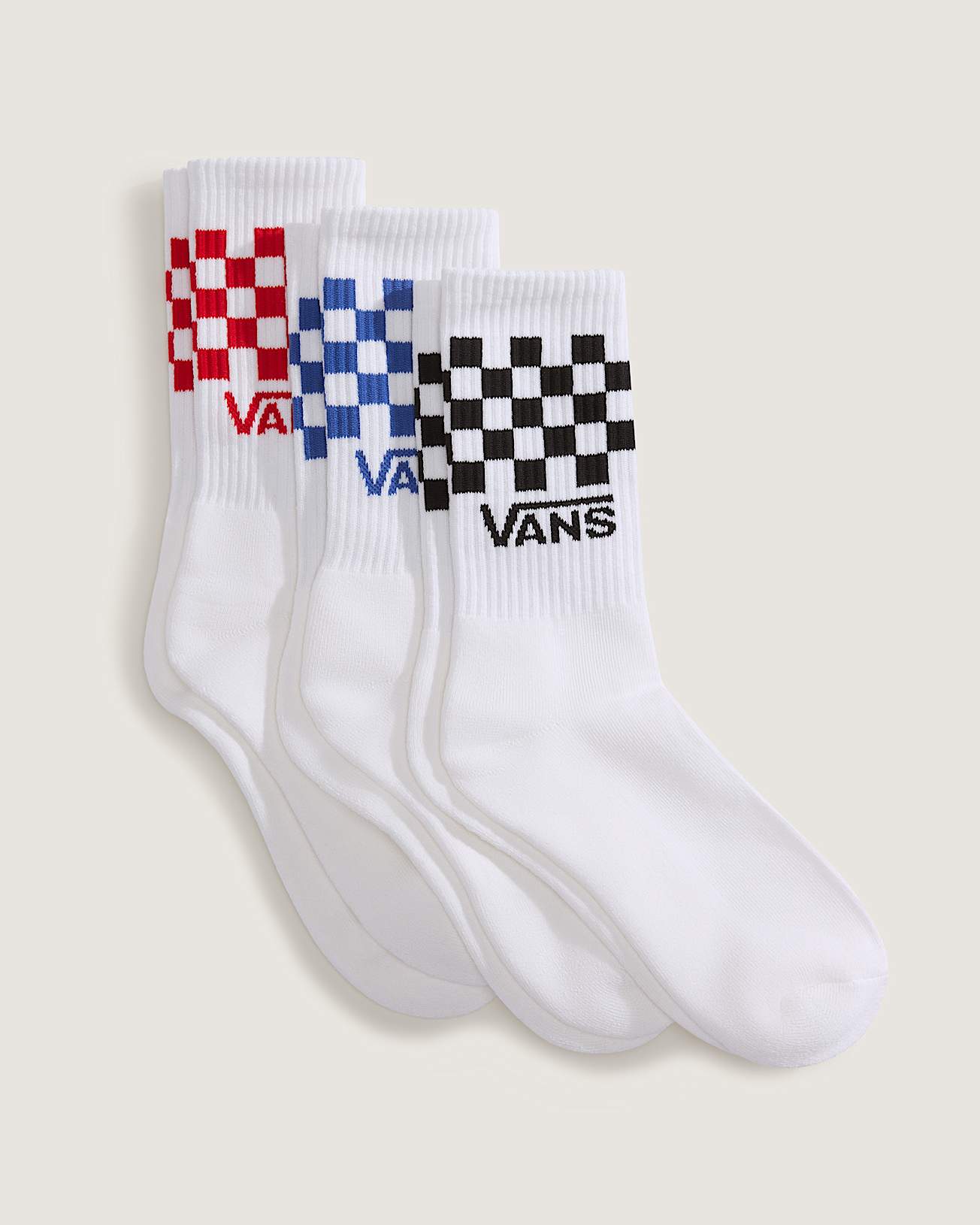 Classic Check Crew Socks (3 pairs) in White| Vans FI