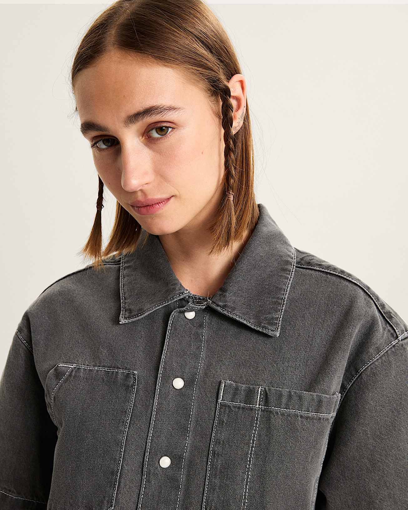 Natalie Denim Button Up Shirt in Grey| Vans UK